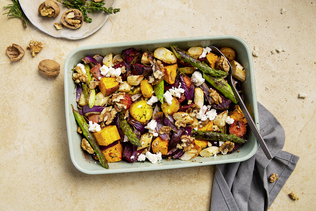 Zelenina pečená v rúre (cvikla, čierny koreň, mrkva, batáty, špargľa ...